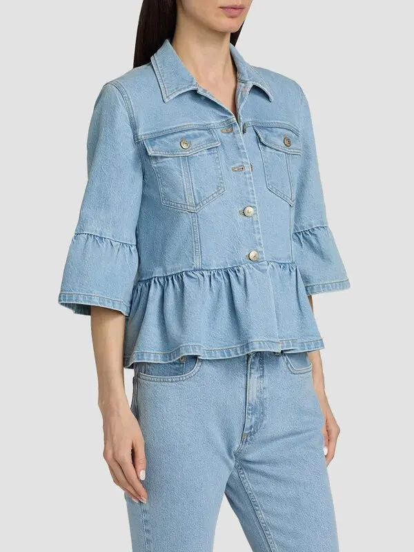 Cinq À Sept Mandie Denim Peplum Crop Jacket - Mist
