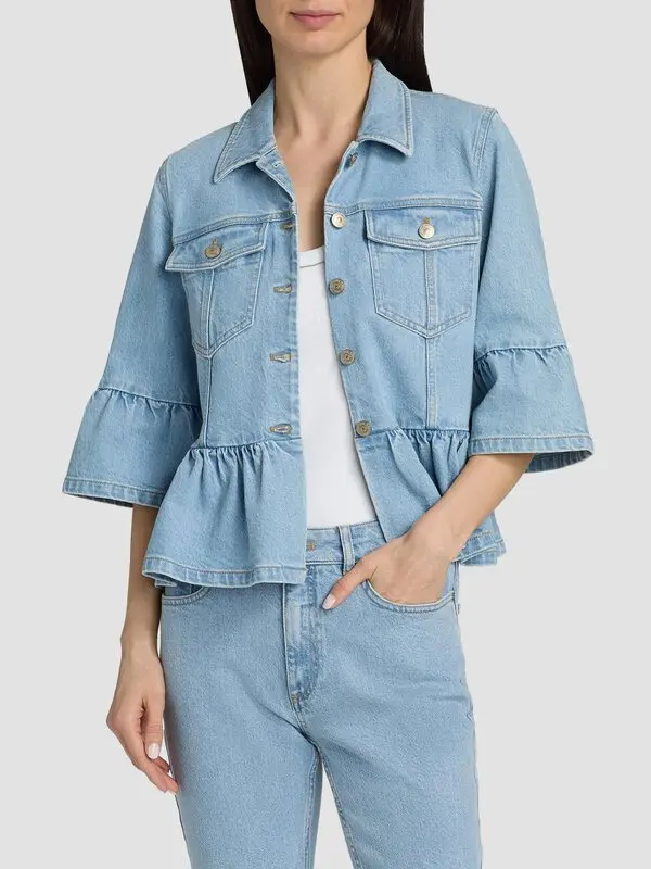 Cinq À Sept Mandie Denim Peplum Crop Jacket - Mist