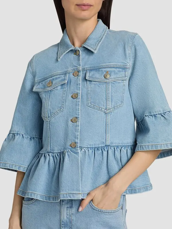 Cinq À Sept Mandie Denim Peplum Crop Jacket - Mist