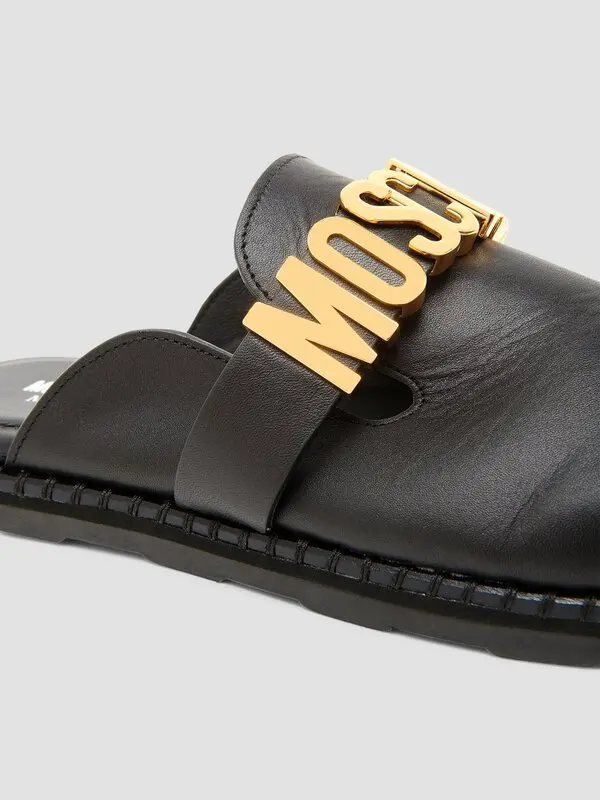 Moschino Sporty Logo-accented Leather Mules - Black