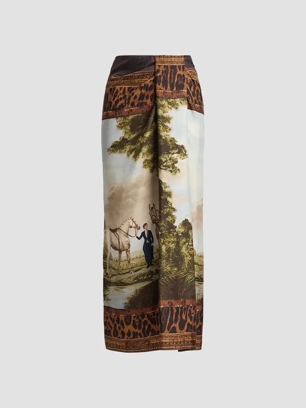 Ralph Lauren Debbie Silk Scenic Midi Skirt