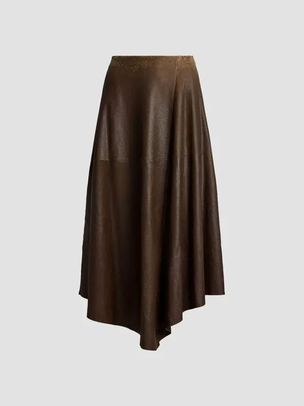 Ralph Lauren Cecilie Distressed Leather A-line Midi Skirt - Brown