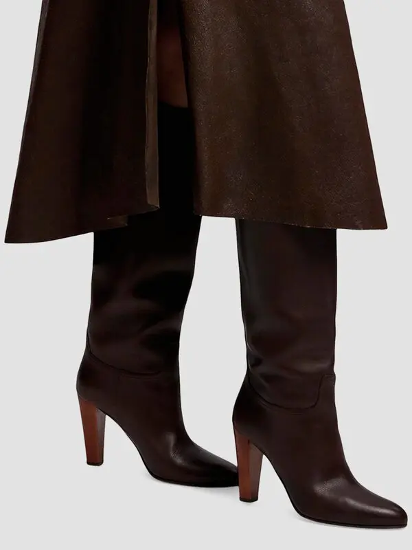Ralph Lauren Cecilie Distressed Leather A-line Midi Skirt