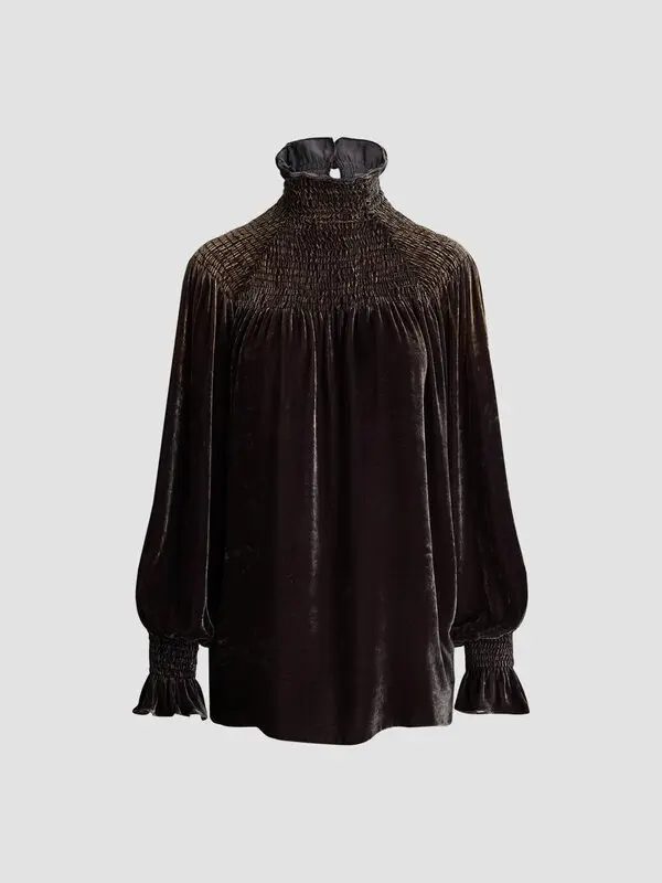 Ralph Lauren Maddison Smocked Velvet Top