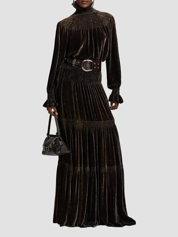 Ralph Lauren Maddison Smocked Velvet Top