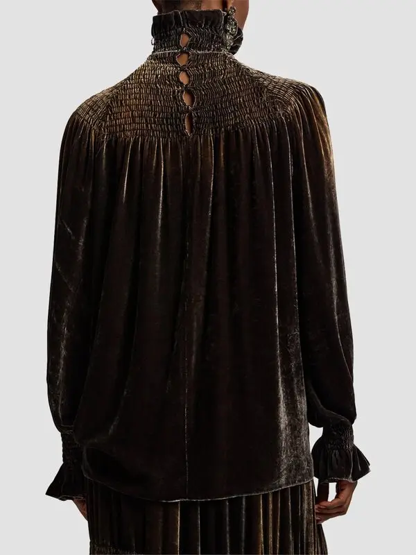 Ralph Lauren Maddison Smocked Velvet Top