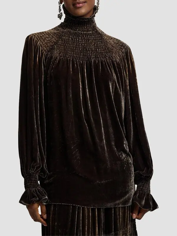 Ralph Lauren Maddison Smocked Velvet Top