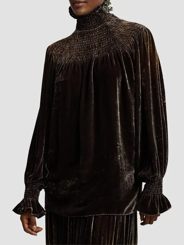Ralph Lauren Maddison Smocked Velvet Top