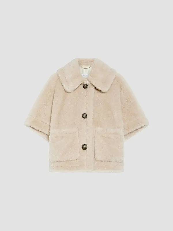 Max Mara Cape In Alpaca And Wool Teddy Fabric - Beige