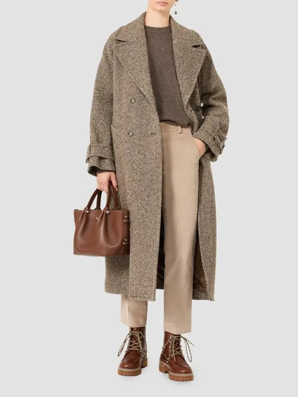 Max Mara Long Wool Blend Tweed Coat