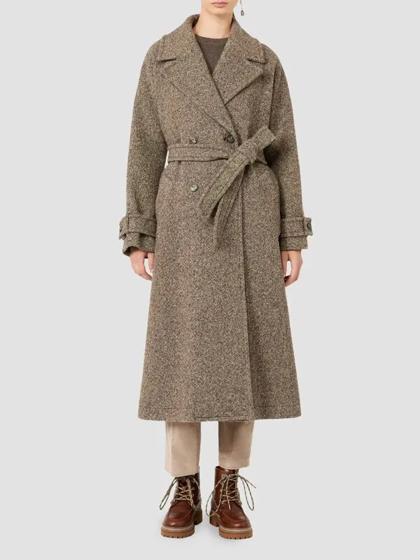 Max Mara Long Wool Blend Tweed Coat