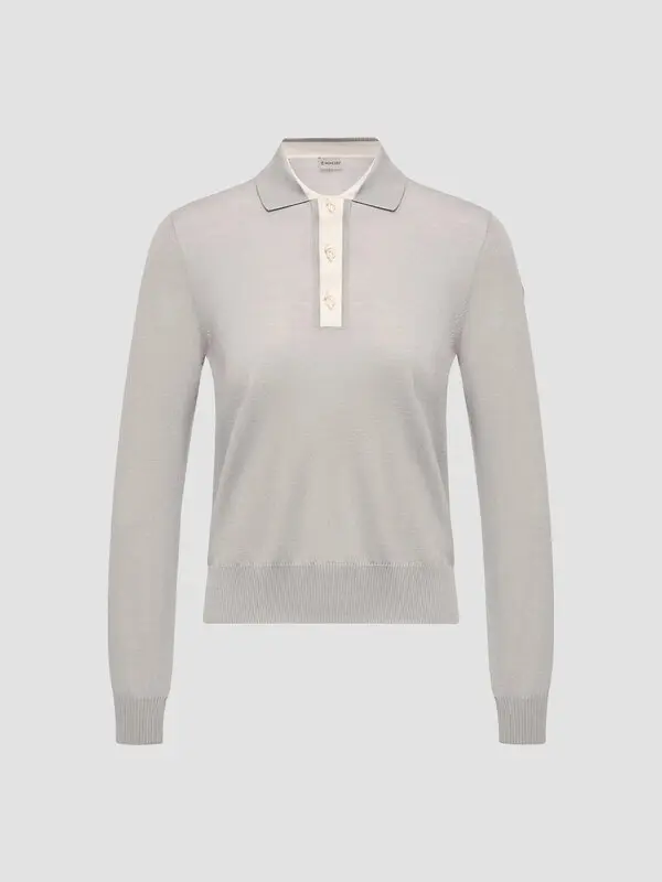 Moncler Long Sleeve Polo Shirt In Wool - Gray