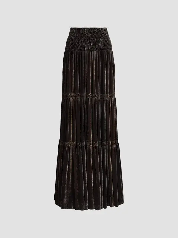 Ralph Lauren Janie Velvet Pleated Maxi Skirt
