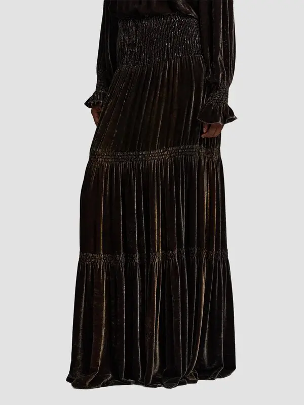 Ralph Lauren Janie Velvet Pleated Maxi Skirt