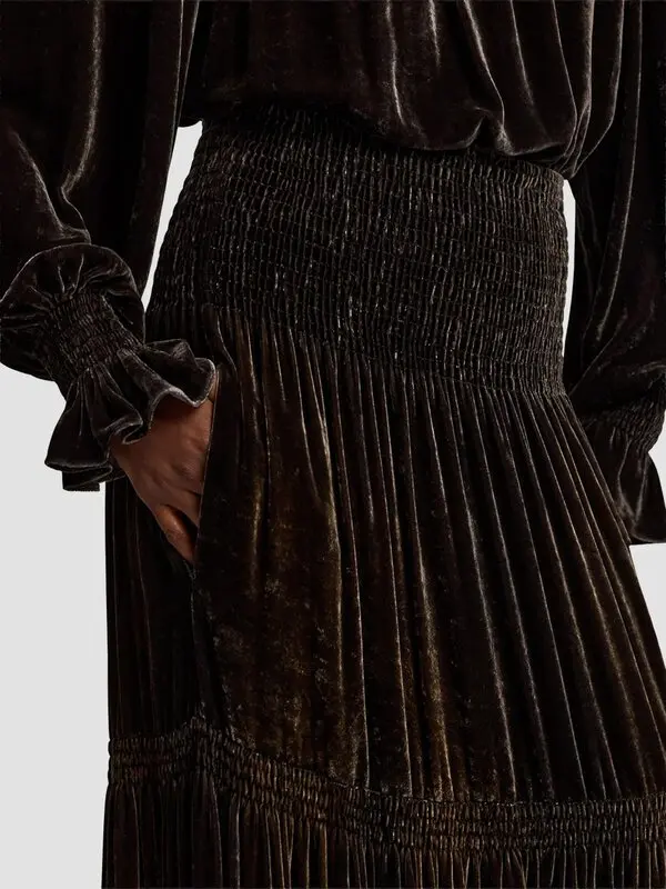 Ralph Lauren Janie Velvet Pleated Maxi Skirt