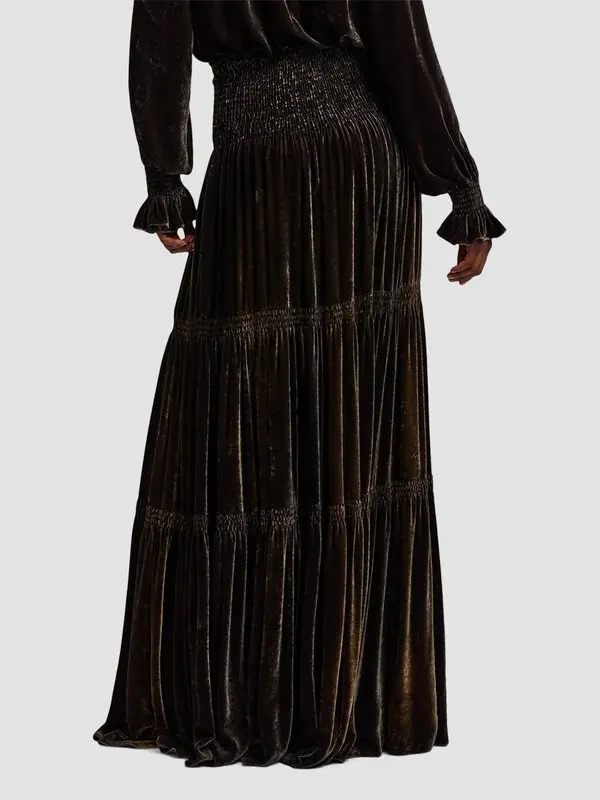 Ralph Lauren Janie Velvet Pleated Maxi Skirt