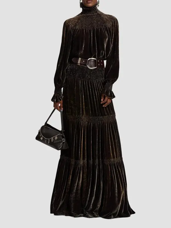 Ralph Lauren Janie Velvet Pleated Maxi Skirt