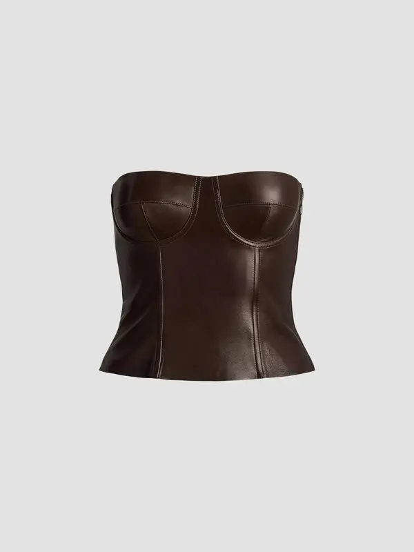 Ralph Lauren Carolin Leather Bustier Top - Brown