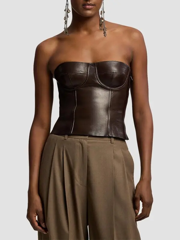 Ralph Lauren Carolin Leather Bustier Top