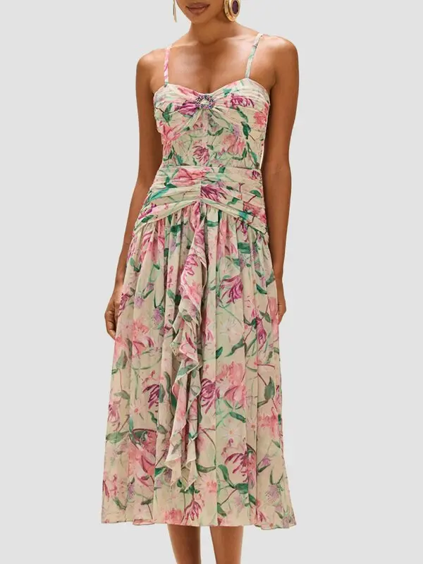 PatBO Honey Flower Chiffon Midi-dress