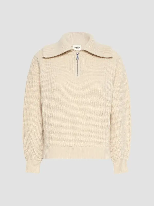 Max Mara Wool Zip Up Roll Neck Jumper - Beige
