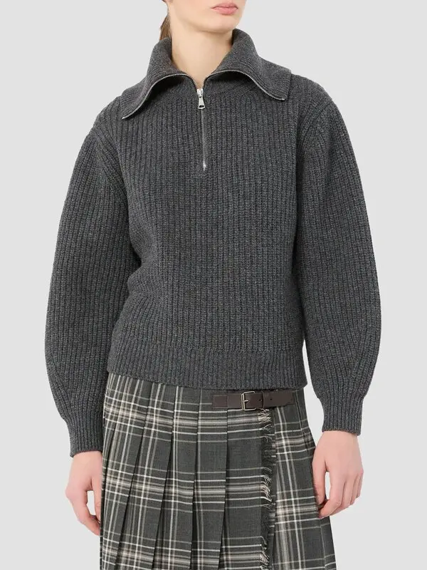 Max Mara Wool Zip Up Roll Neck Jumper - Dark Grey