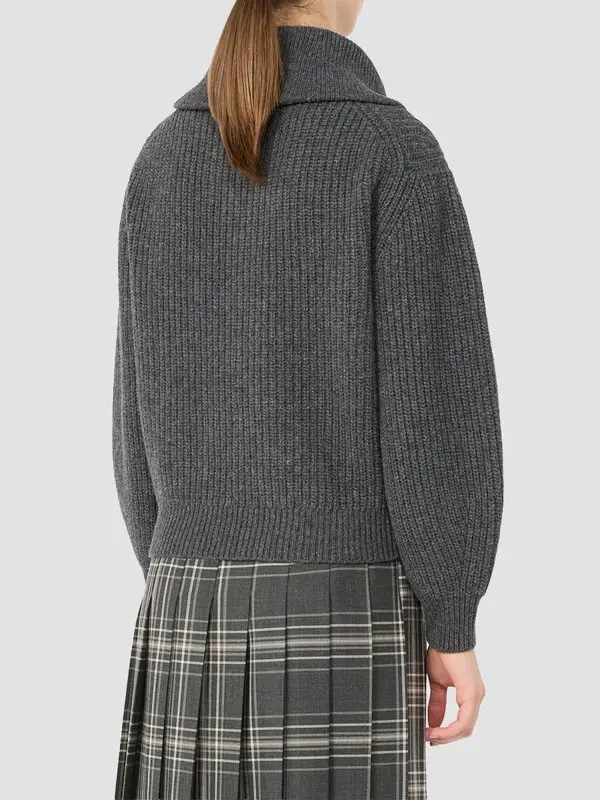 Max Mara Wool Zip Up Roll Neck Jumper - Dark Grey