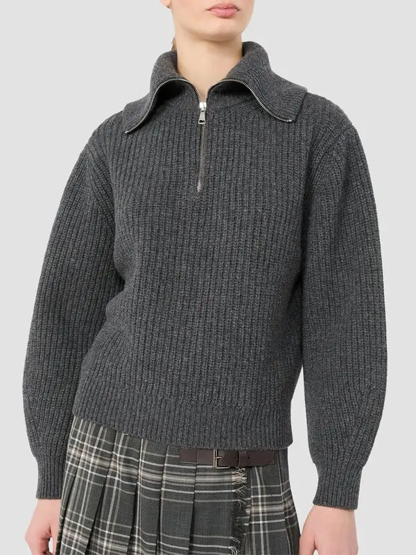 Max Mara Wool Zip Up Roll Neck Jumper - Dark Grey
