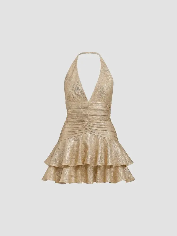 PatBO Golden Dust Ruffle Minidress