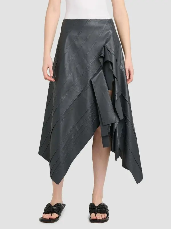 Bottega Veneta Asymmetric Ruffled Leather Midi-skirt