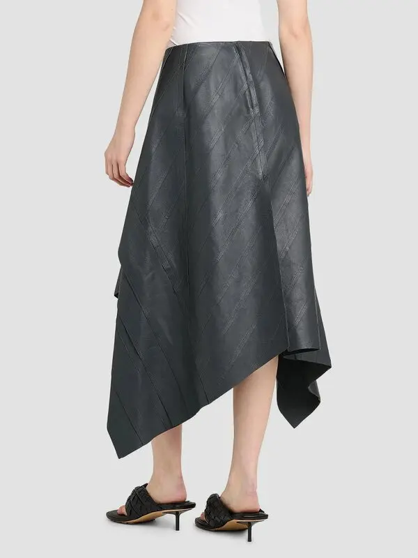 Bottega Veneta Asymmetric Ruffled Leather Midi-skirt