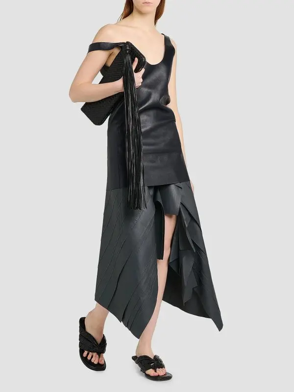 Bottega Veneta Asymmetric Ruffled Leather Midi-skirt