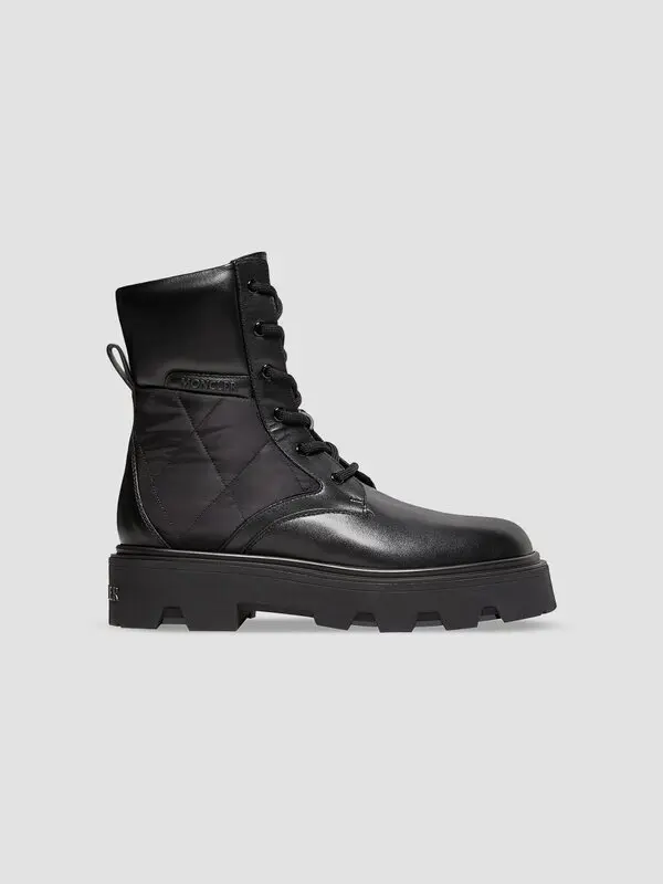 Moncler Aurea Ankle Boots In Leather And Nylon - Black