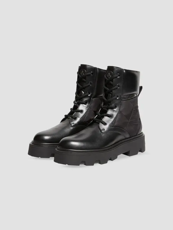 Moncler Aurea Ankle Boots In Leather And Nylon - Black