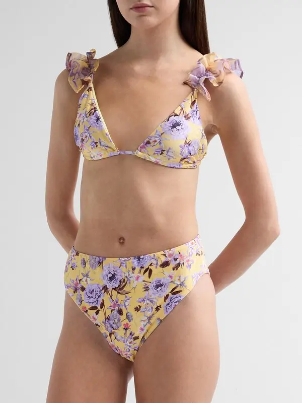 PatBO Peony Print Flower-embellished Bikini Top