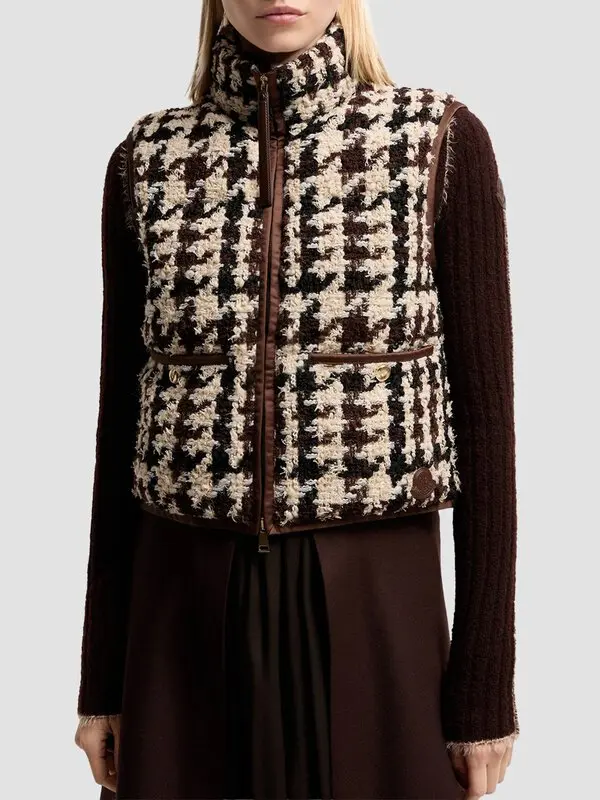 Moncler Emotionallite Padded Vest In Tweed - Beige Multi