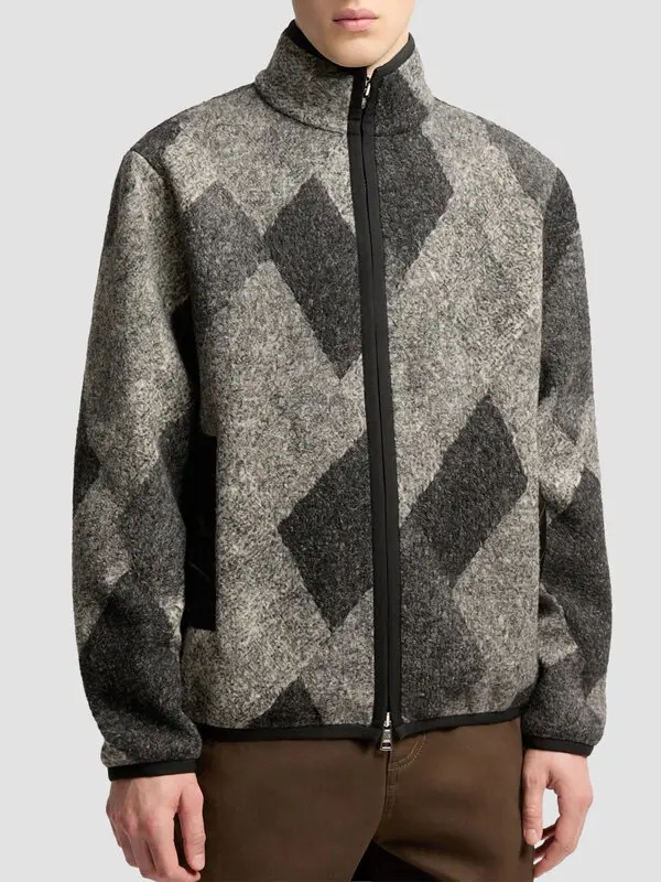 Moncler Cardigan In Wool Blend - Grey