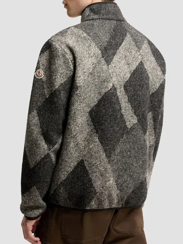 Moncler Cardigan In Wool Blend - Grey