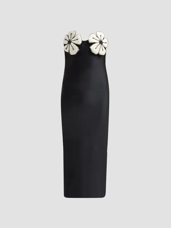 PatBO Midnight Bloom Embroidered Floral Strapless Midi Dress