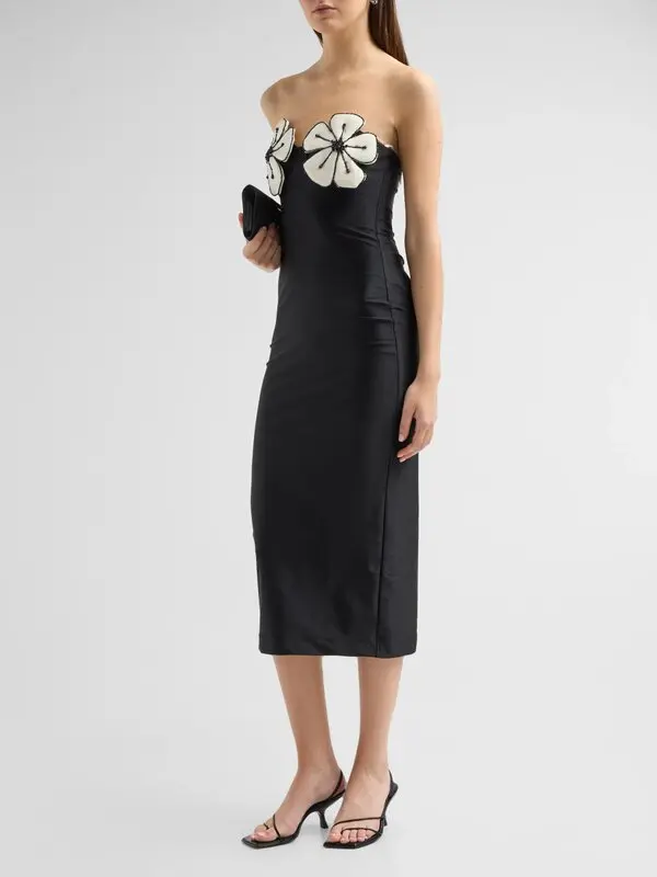 PatBO Midnight Bloom Embroidered Floral Strapless Midi Dress