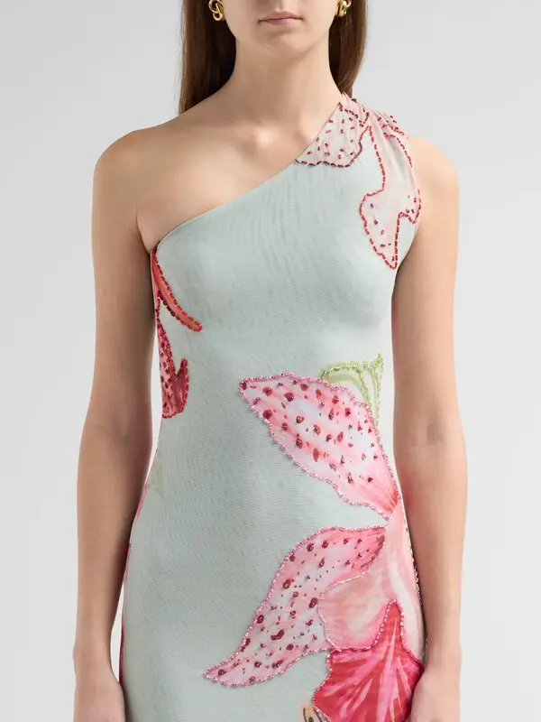 PatBO Orchid Bloom One-shoulder Beaded Tulle Maxi Dress