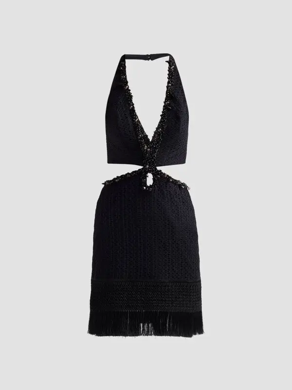 PatBO Ayla Plunge Beaded Fringe Mini Dress