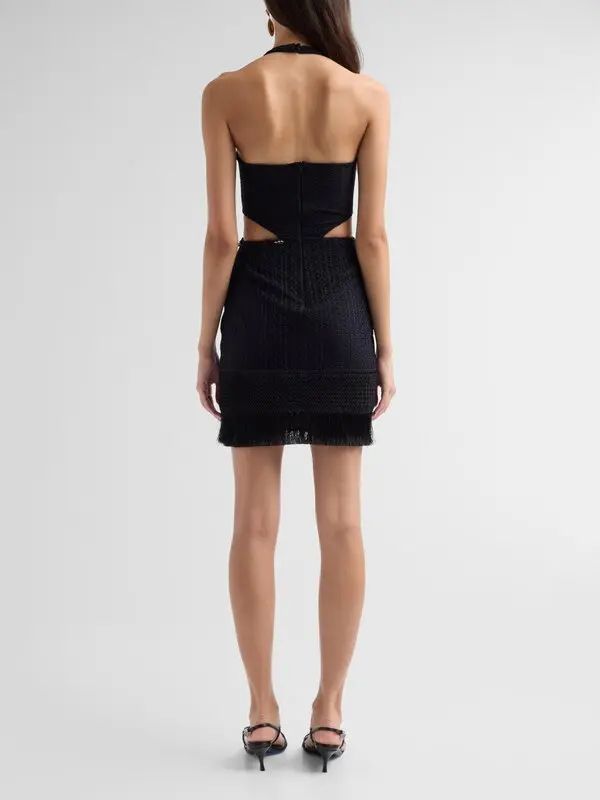 PatBO Ayla Plunge Beaded Fringe Mini Dress