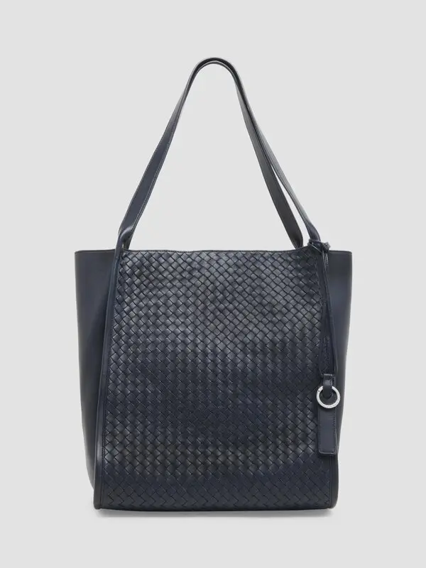 Bottega Veneta Corriere Intrecciato Leather Tote Bag - Midnight Silver