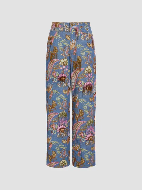 PatBO Boho Embellished Paisley Wide-leg Jeans