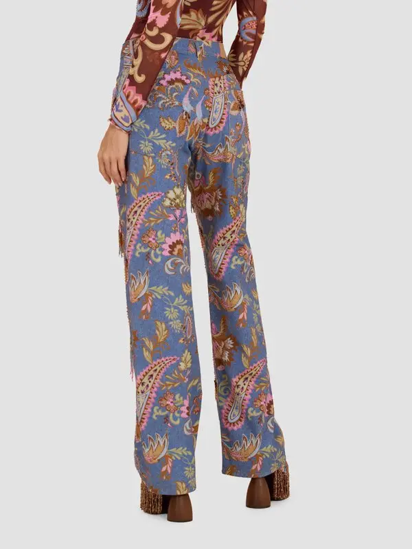 PatBO Boho Embellished Paisley Wide-leg Jeans