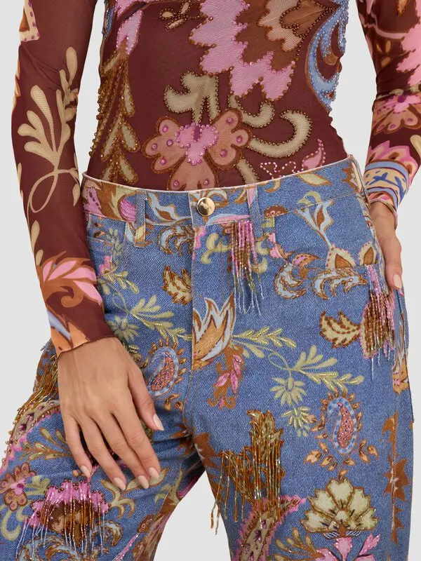 PatBO Boho Embellished Paisley Wide-leg Jeans