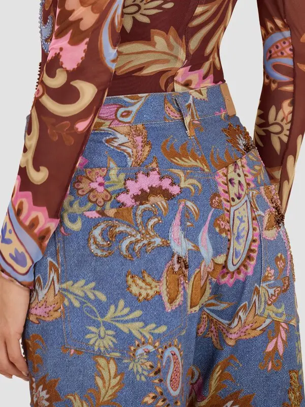 PatBO Boho Embellished Paisley Wide-leg Jeans