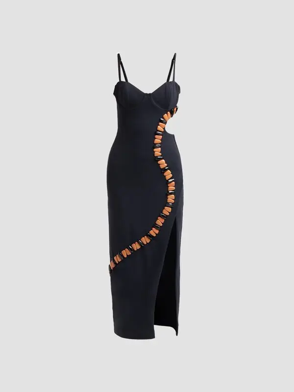 PatBO Delya Stone Knit Midi Dress - Black