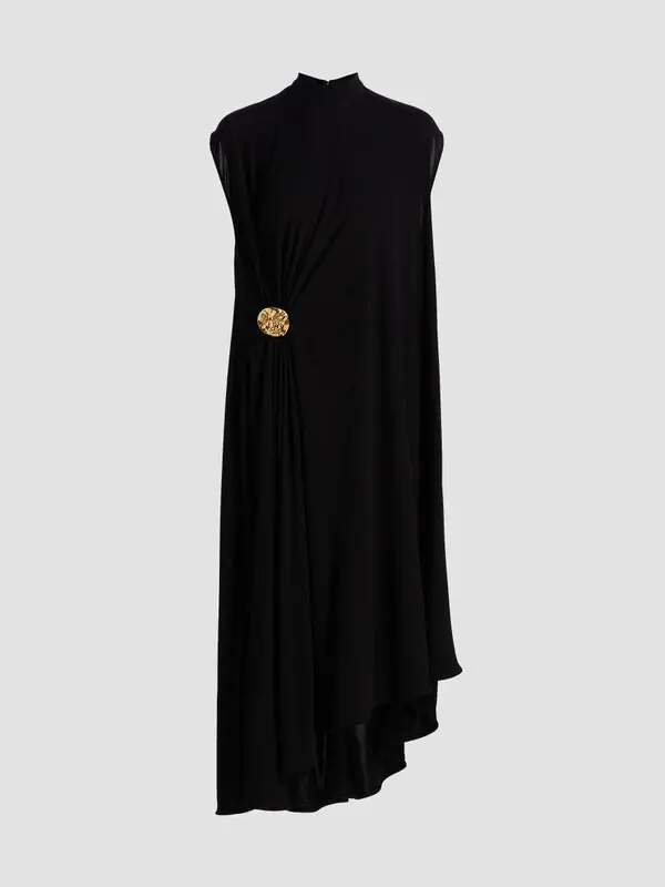Bottega Veneta Abstract Face Crêpe Midi-dress - Black